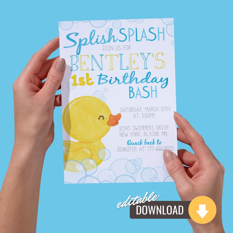 Rubber Duck 1st Birthday Invitation | EDITABLE INSTANT DOWNLOAD | Duck ...