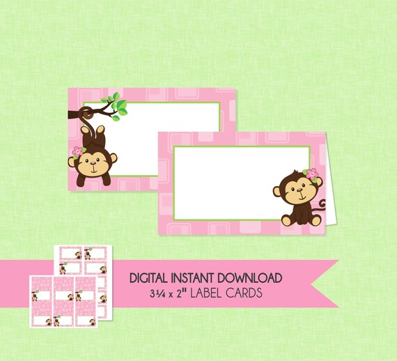 Monkey Birthday Label Cards INSTANT DOWNLOAD Monkey - Etsy