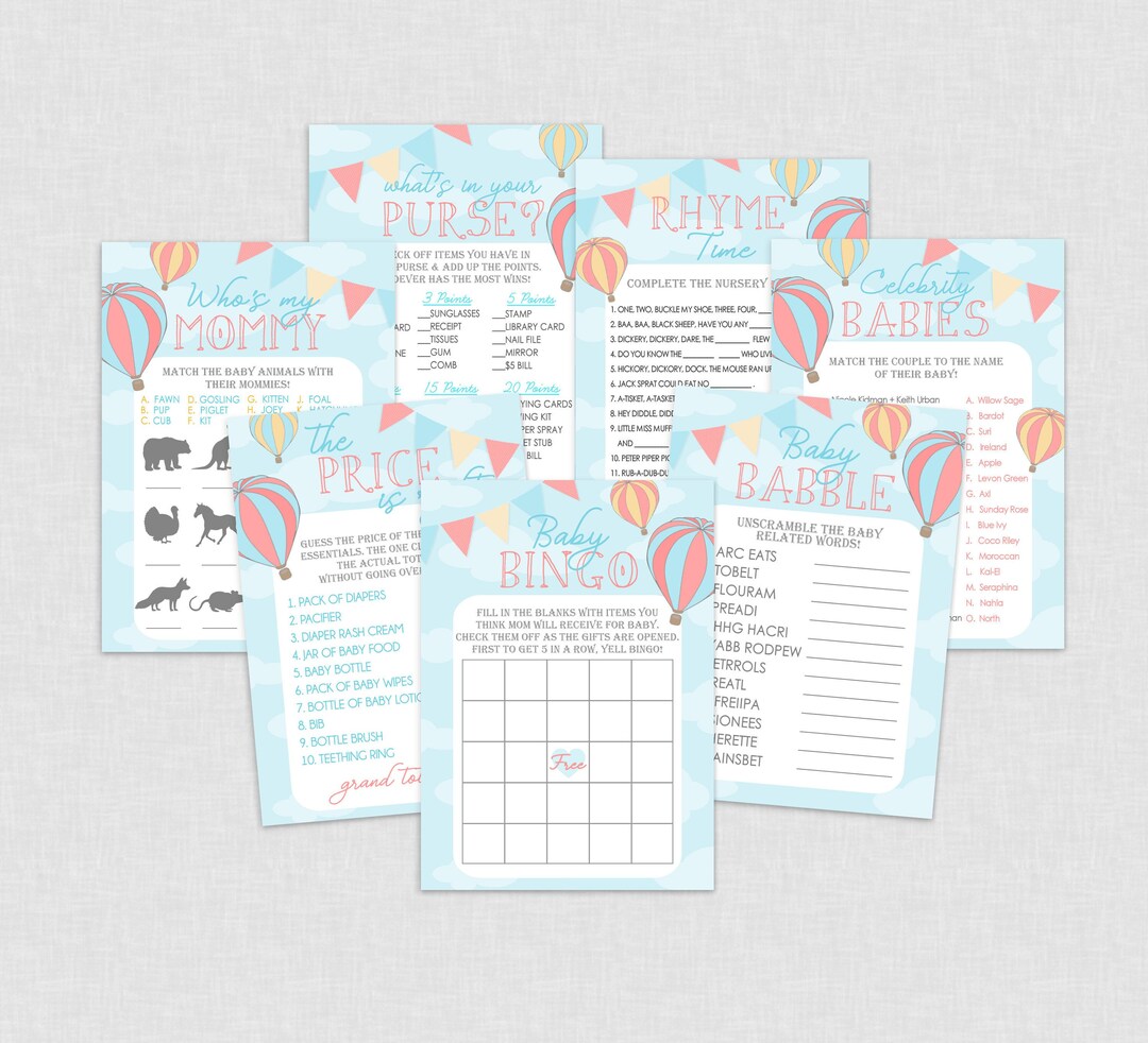 Pastel Balloon Baby Shower Game Pack - INSTANT DOWNLOAD - Balloon ...