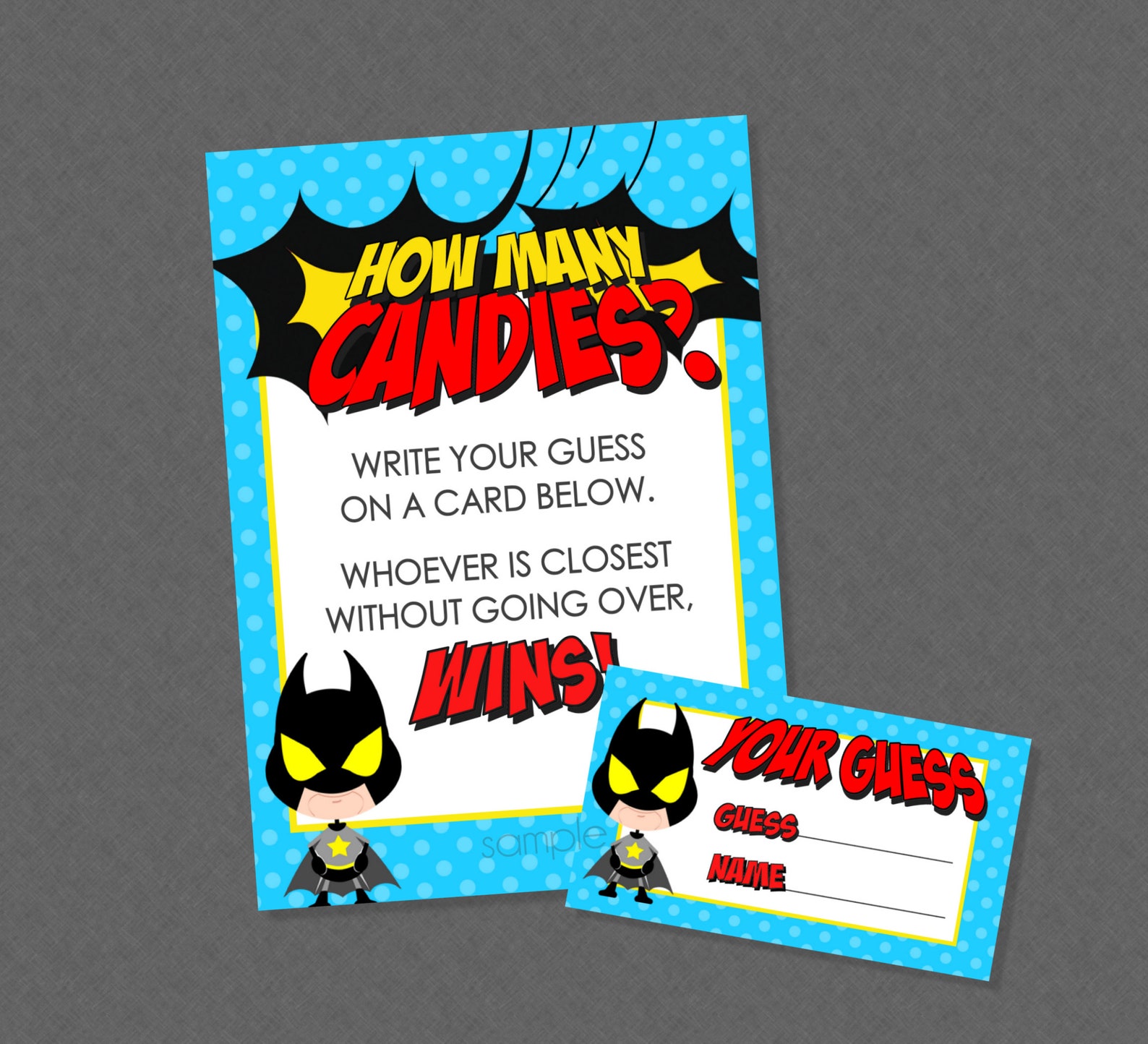 Superhero Guess How Many Candies Shower Game - INSTANT DOWNLOAD ...