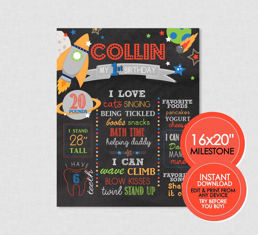 Outer Space Milestone Chalkboard EDITABLE INSTANT DOWNLOAD Space ...