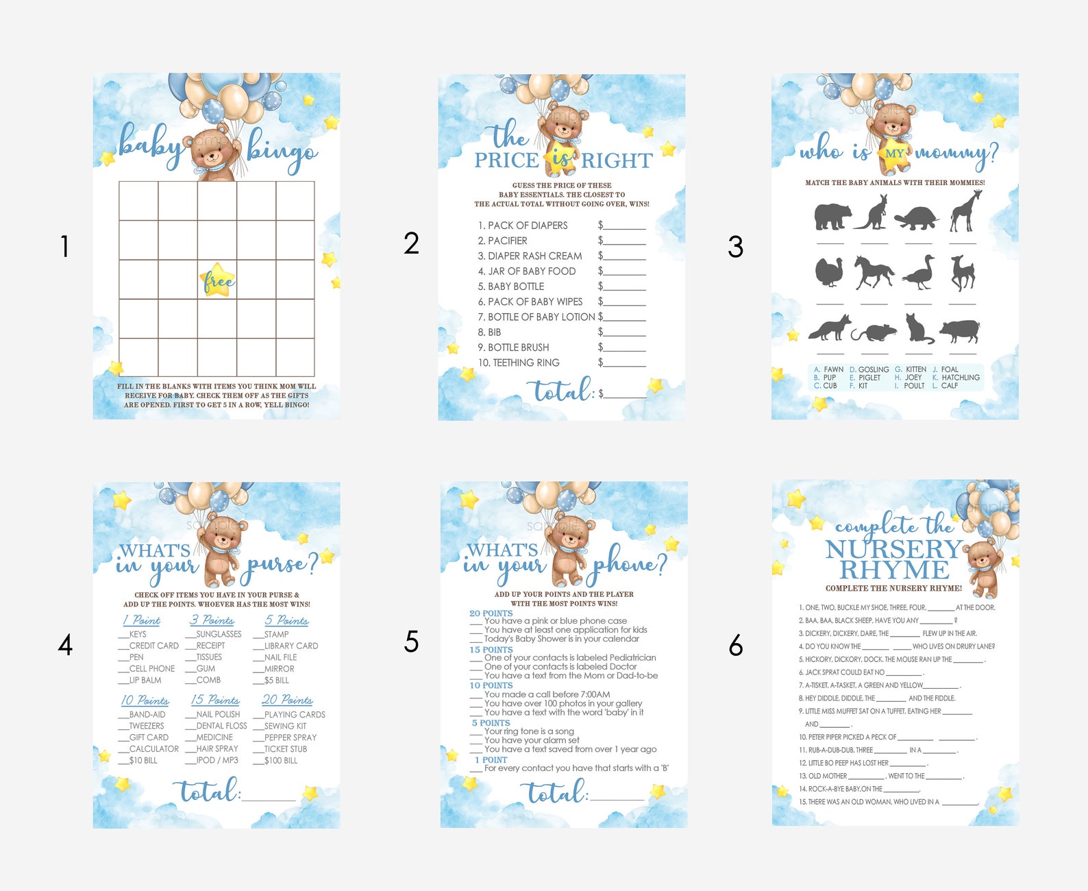 Bear Baby Shower Games PICK ANY 10 30 Games to Choose From Bearly Wait ...