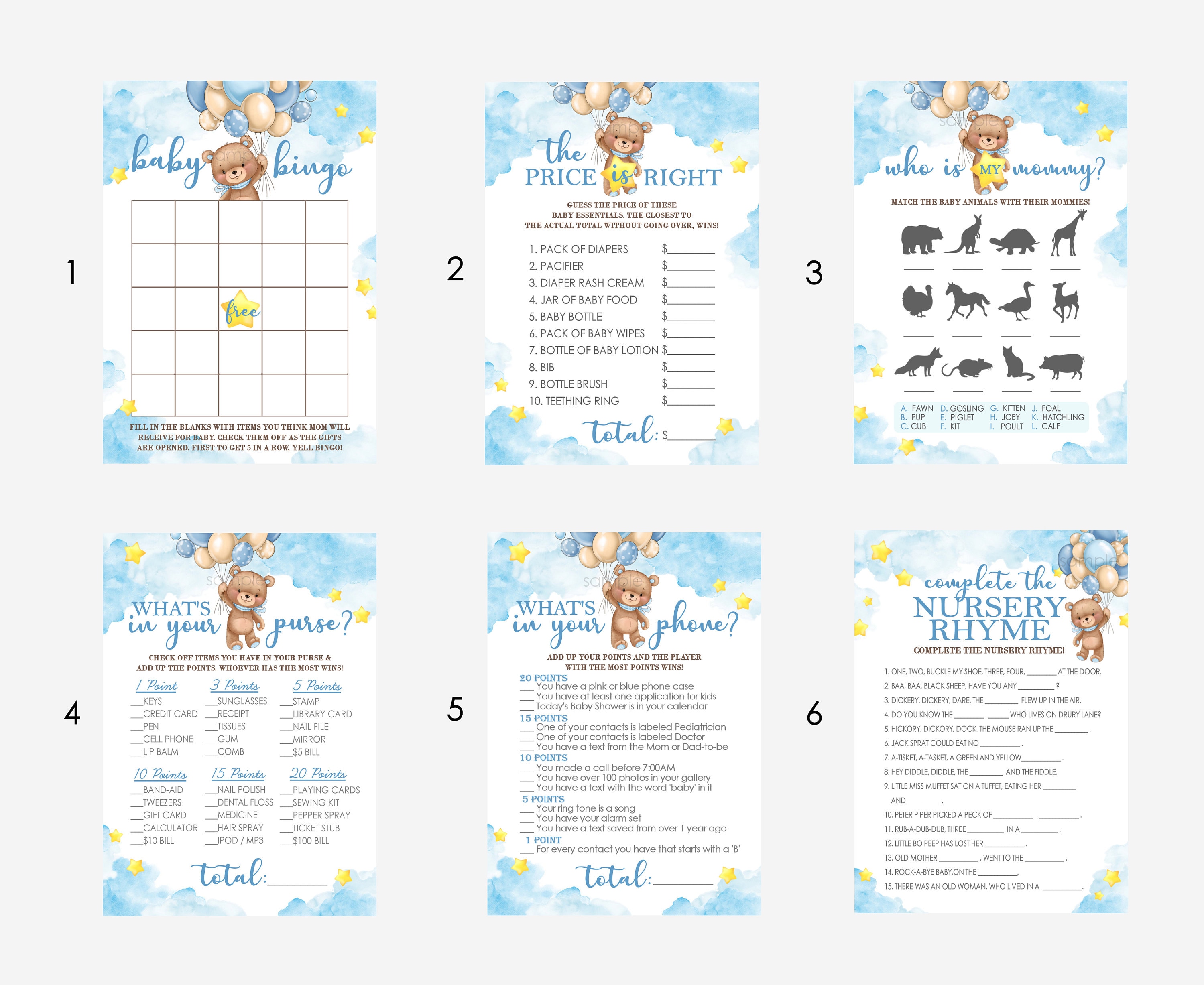 Bear Baby Shower Games - PICK ANY 5 - 30 Games to Choose From - Bearly ...