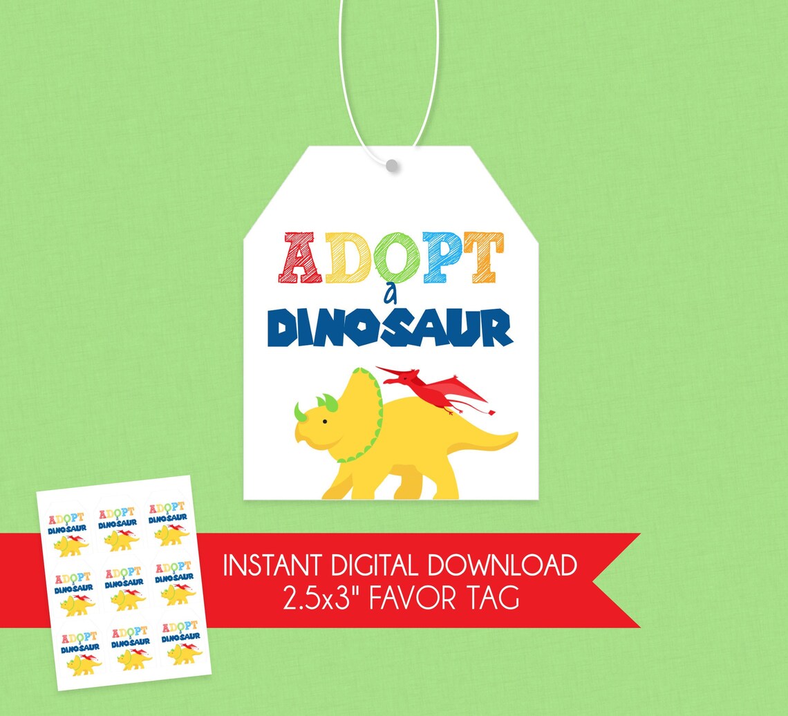 Adopt a Dinosaur Favor Tags INSTANT DOWNLOAD Dinosaur | Etsy