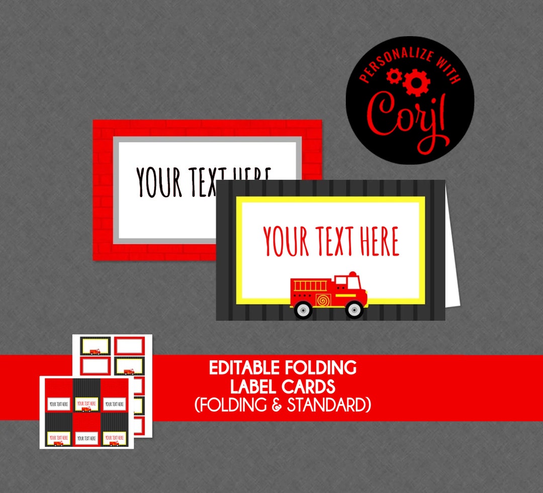Firetruck Label Cards EDITABLE INSTANT DOWNLOAD Birthday, Baby Shower ...