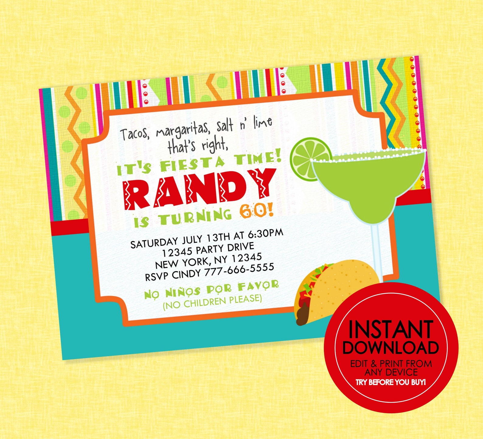 Fiesta Party Invite EDITABLE INSTANT DOWNLOAD Fiesta - Etsy