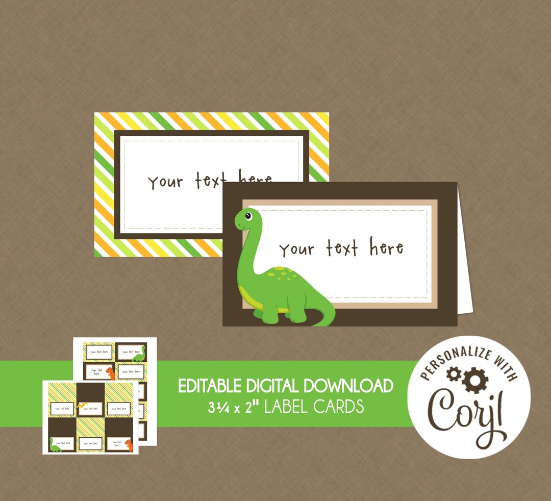 Dinosaur Label Cards - EDITABLE INSTANT DOWNLOAD - Dinosaur Birthday ...