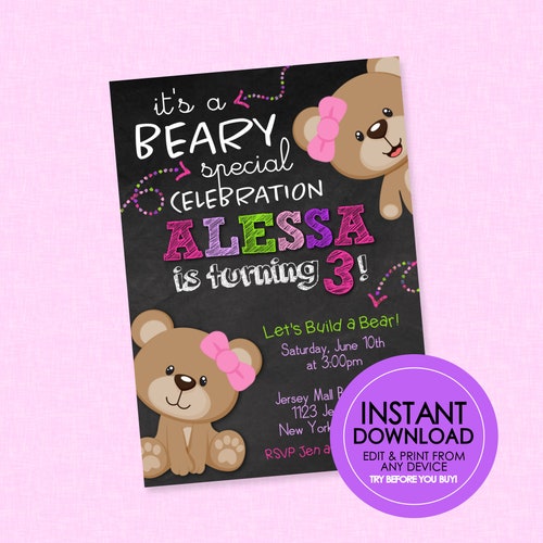 Teddy Bear Birthday Party Invitation Build-a-bear - Etsy