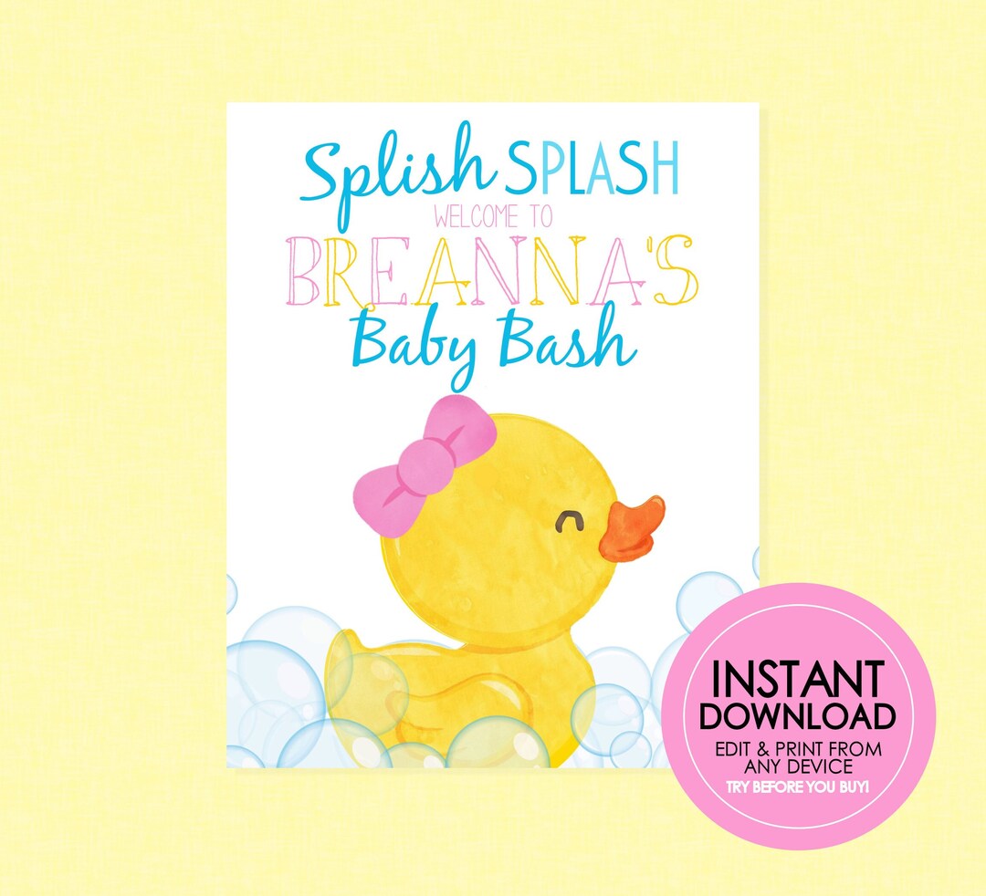 Girl Duck Baby Shower Welcome Sign - EDITABLE INSTANT DOWNLOAD - Duck ...