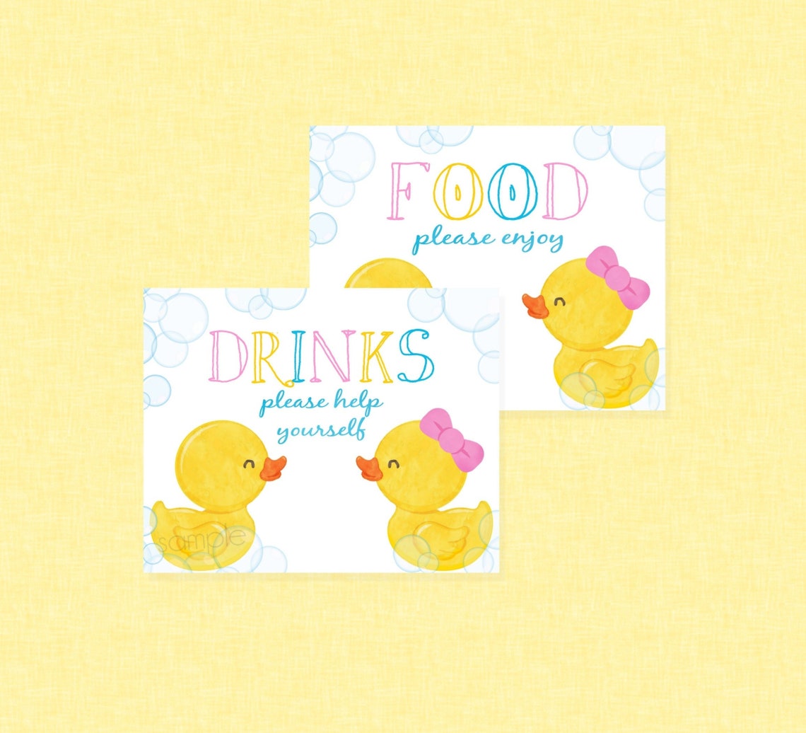 Rubber Duck Food & Drinks Party Signs - INSTANT DOWNLOAD - Gender ...