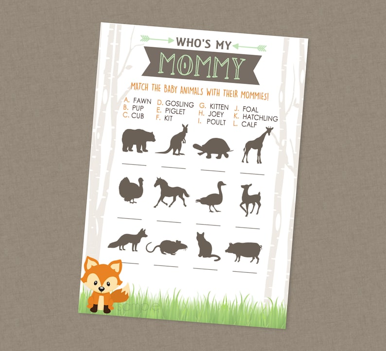 Baby Animal Match Baby Shower Game - INSTANT DOWNLOAD - Woodland Baby ...