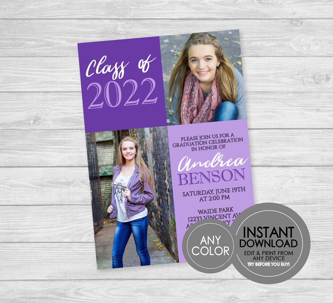 Graduation Photo Invitation EDITABLE INSTANT DOWNLOAD Any Color ...