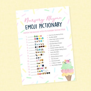 Ice Cream Nursery Rhyme Emoji Pictionary Baby Shower Game - INSTANT ...