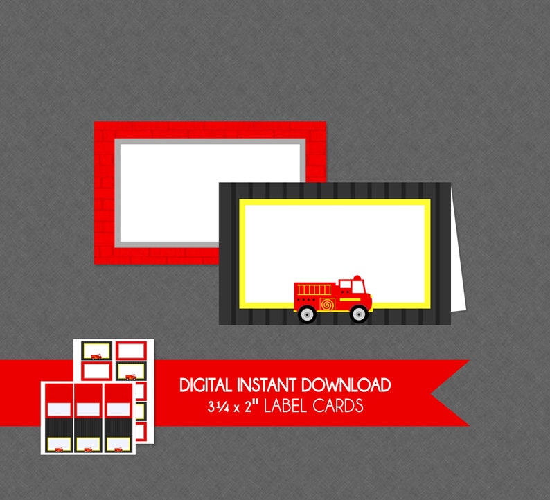 Firetruck Label Cards - INSTANT DOWNLOAD - Birthday, Baby Shower, Fire ...