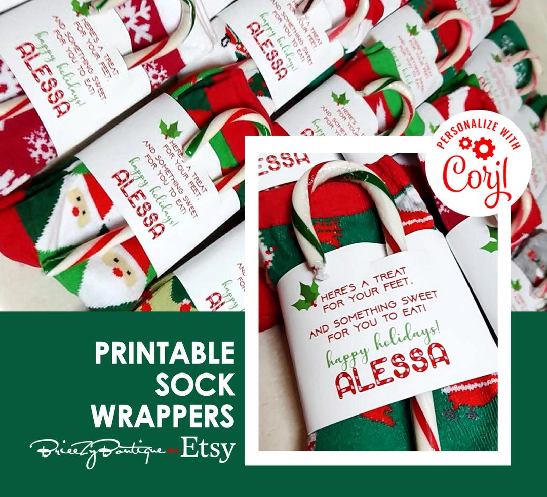 Christmas Sock Printable Favor Wrap for School Class Holiday Party or ...