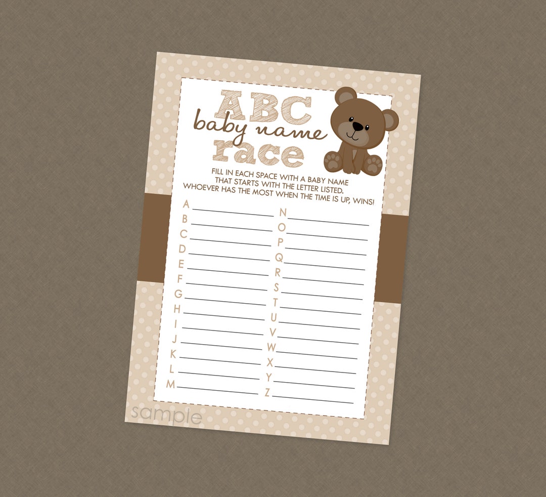 Teddy Bear ABC Baby Names Shower Game - INSTANT DOWNLOAD - Teddy Bear ...