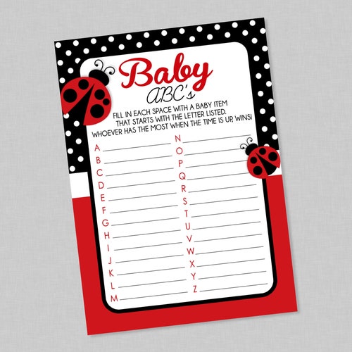 Ladybug ABC Baby Shower Game INSTANT DOWNLOAD Ladybug Baby - Etsy