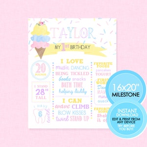 Ice Cream Birthday Milestone Sign - EDITABLE INSTANT DOWNLOAD - Ice ...