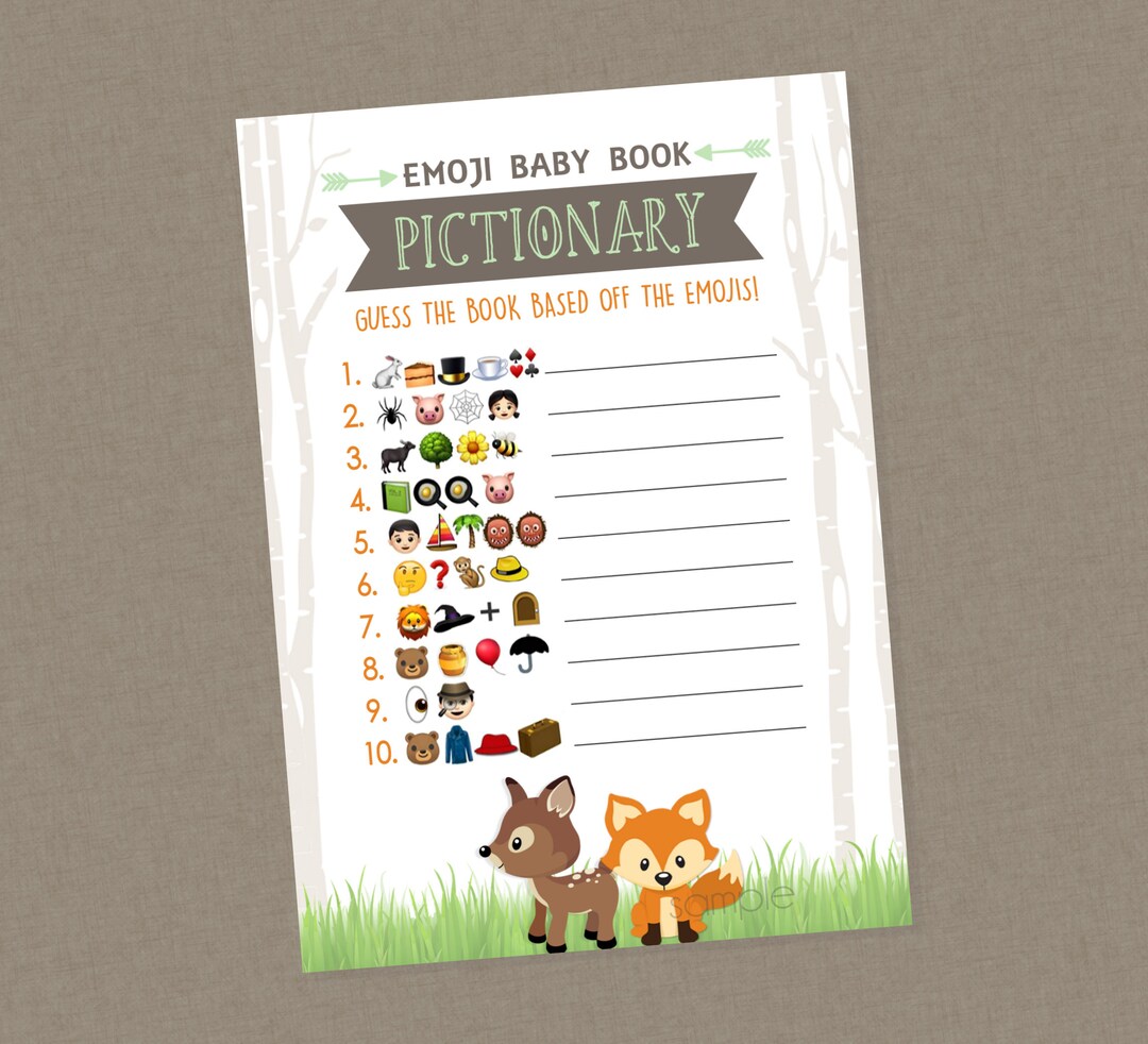 Children's Book Emoji Pictionary Baby Shower Game - INSTANT DOWNLOAD ...