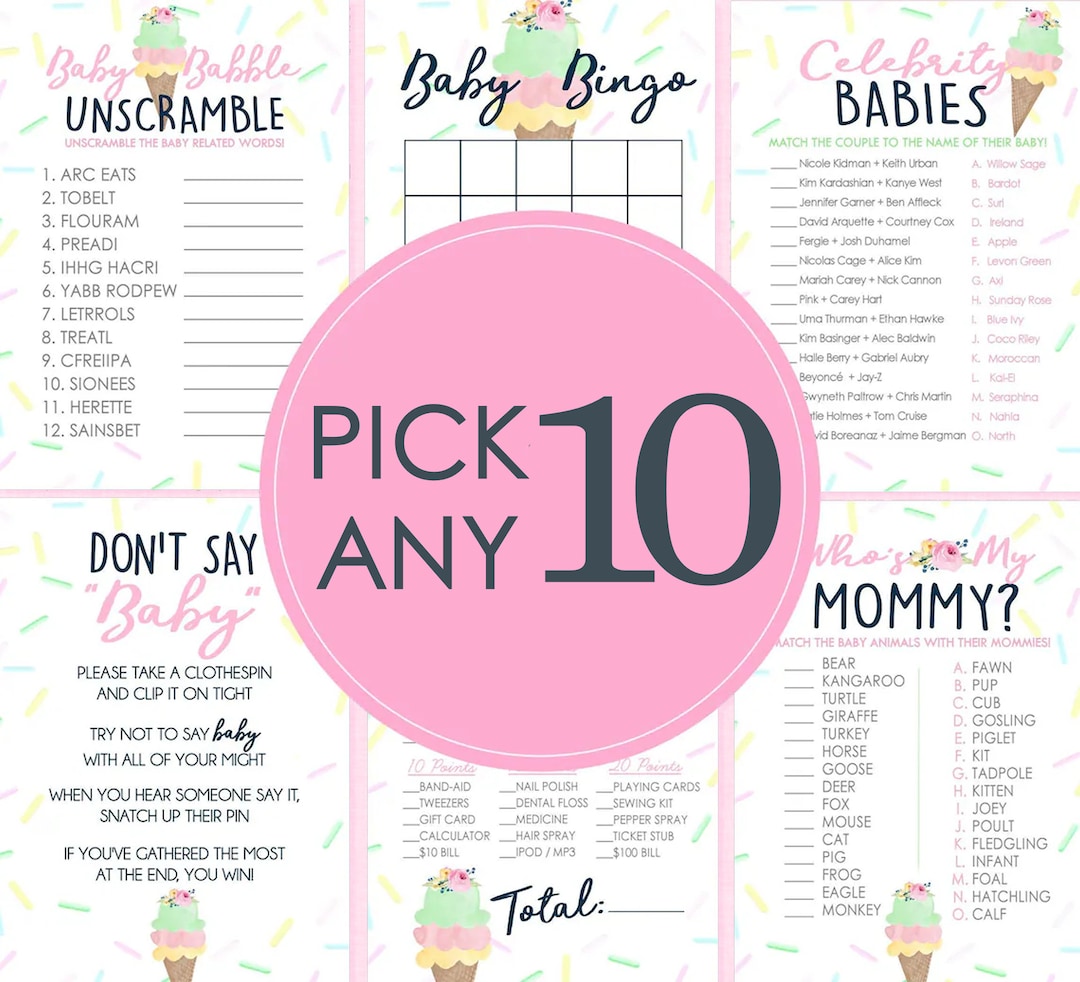 Ice Cream Baby Shower Games - PICK ANY 10 - 30 Games to Choose From ...