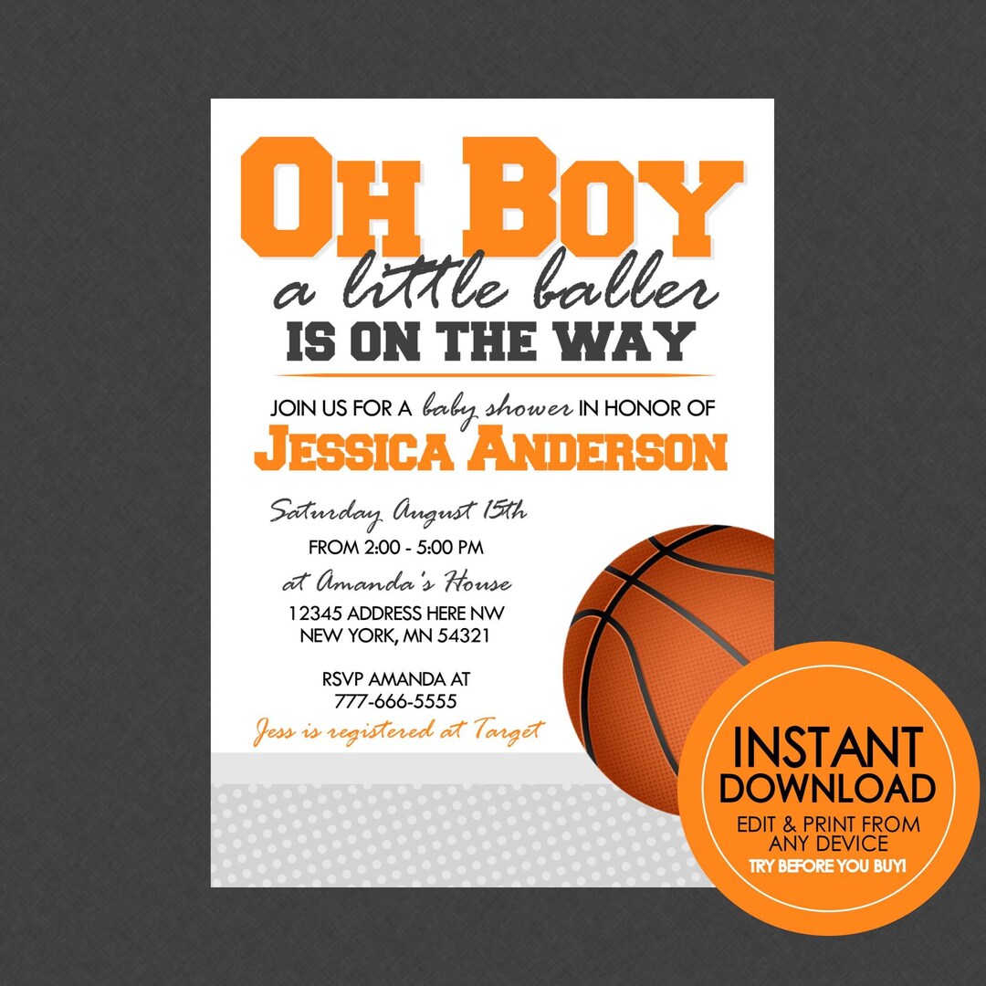 Basketball Baby Shower Invitation - EDITABLE INSTANT DOWNLOAD ...