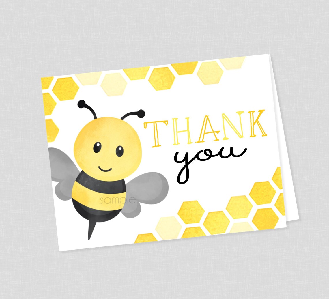 Bee Thank You Card INSTANT DOWNLOAD Bee Birthday Bee Baby | Etsy