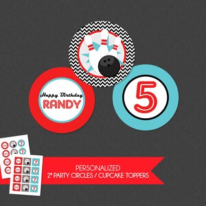 Bowling Birthday Cupcake Toppers / Party Circles, Bowling Birthday ...