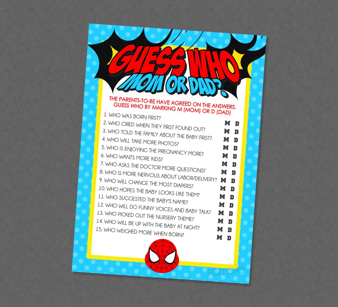 Superhero Guess Who Mommy or Daddy Baby Shower Game - INSTANT DOWNLOAD ...