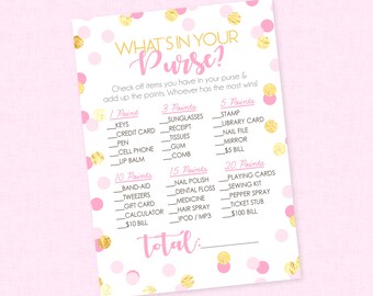 Pink Baby Girl Shower Game: What's in Your Purse - Etsy