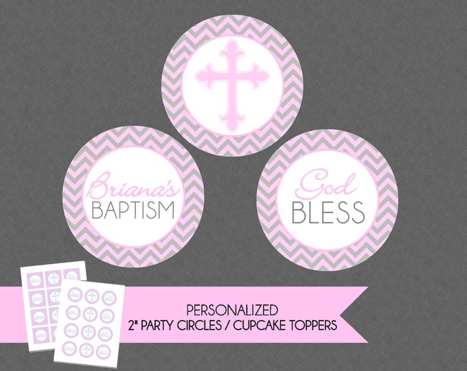Pink God Bless Cupcake Toppers / Party Circles Baptism First - Etsy
