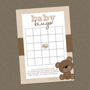 Teddy Bear Baby Shower Bingo - INSTANT DOWNLOAD - Bear Shower Games ...