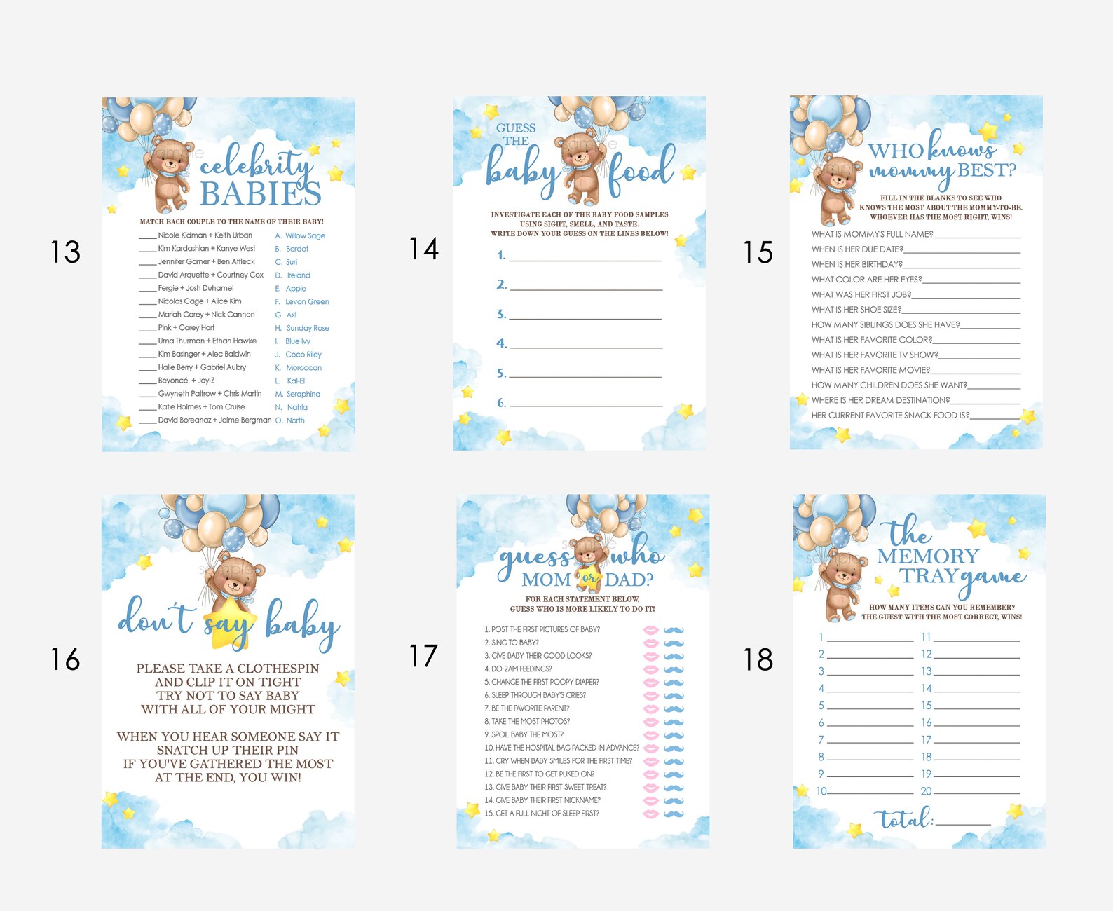 Bear Baby Shower Games PICK ANY 10 30 Games to Choose From Bearly Wait ...