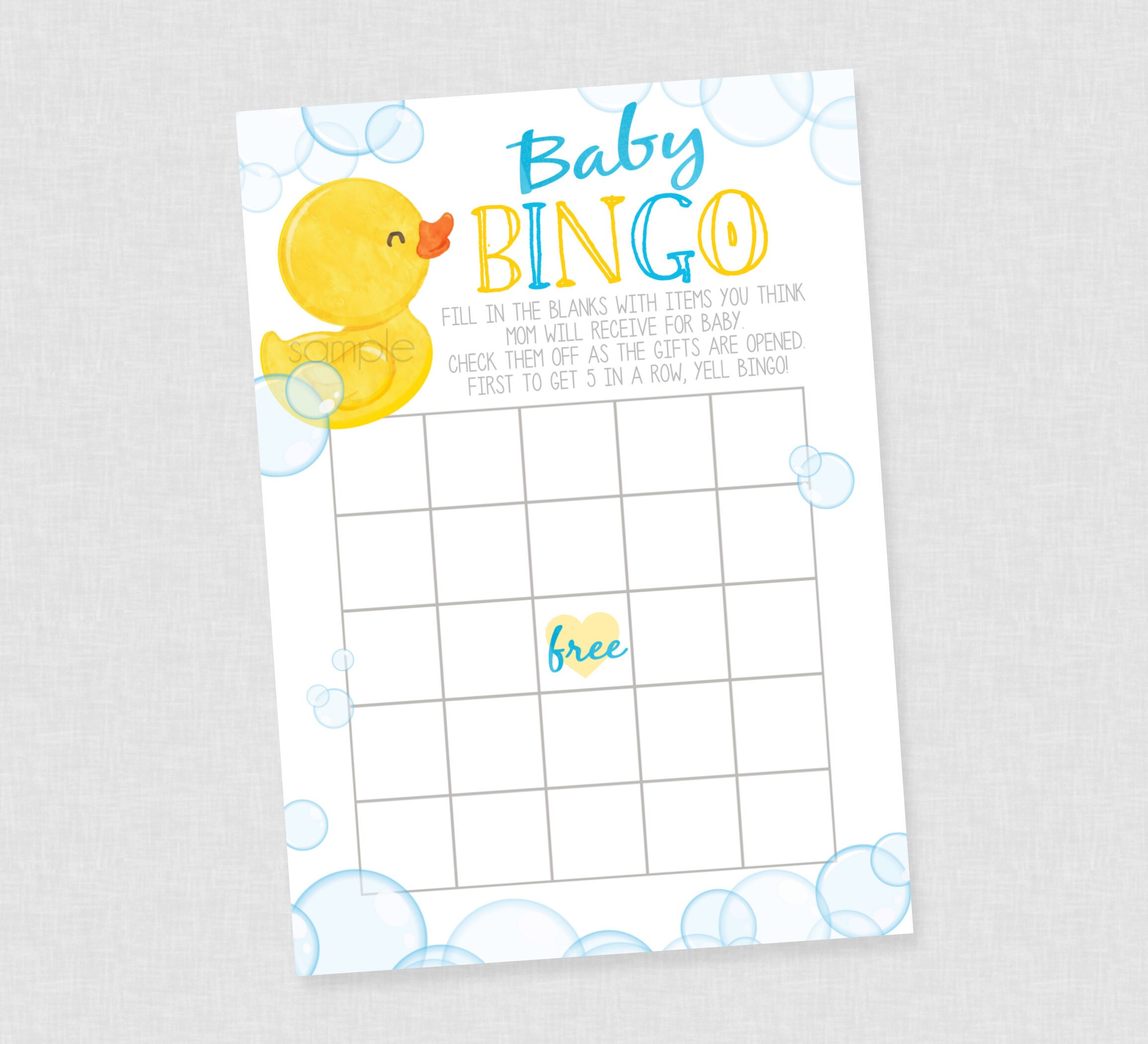 Rubber Duck Baby Shower Bingo INSTANT DOWNLOAD Ducky | Etsy