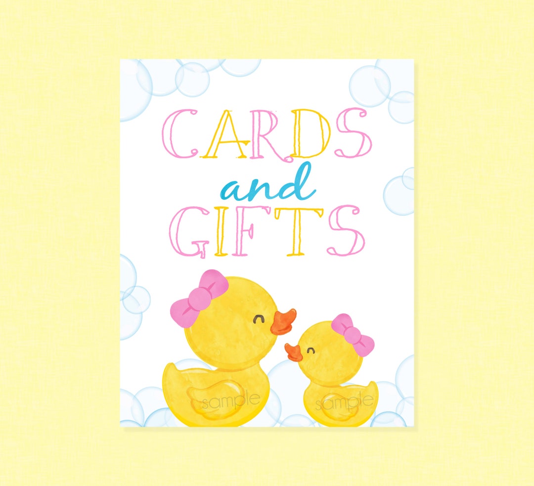Rubber Duck Cards & Gifts Party Sign - INSTANT DOWNLOAD - Girl Duck ...