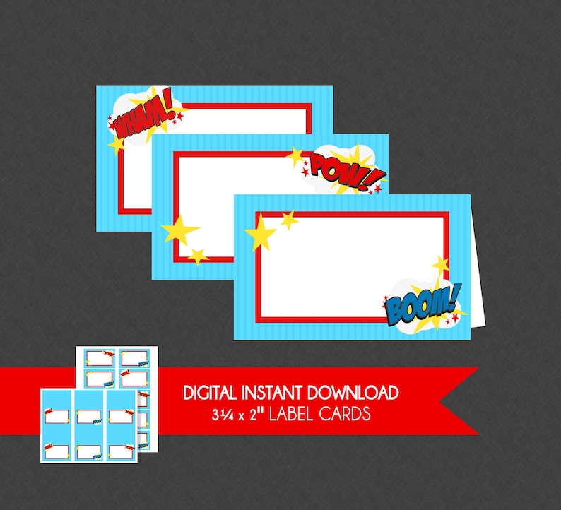 Superhero Label Cards INSTANT DOWNLOAD Superhero Birthday - Etsy