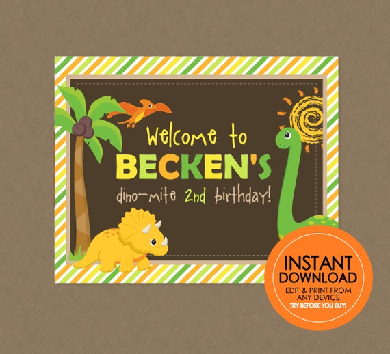Dinosaur Welcome Sign EDITABLE INSTANT DOWNLOAD Dinosaur - Etsy