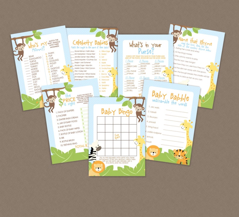 Safari Baby Shower Game Pack - INSTANT DOWNLOAD - Jungle Baby Shower ...