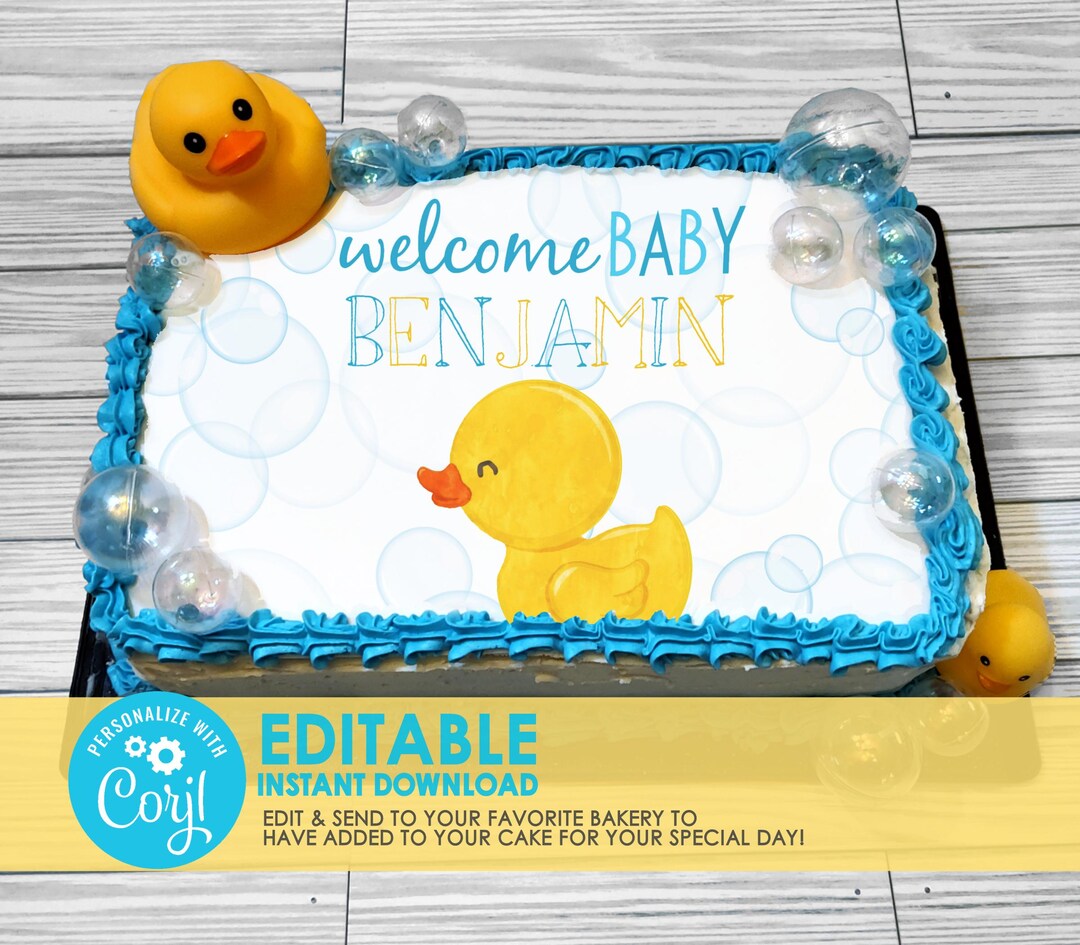 Editable Edible Rubber Duck Baby Shower Welcome Baby Cake Topper ...