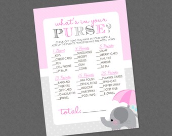 Pink Elephant What's in Your Purse Game Printable, Pink Grey Whats in ...
