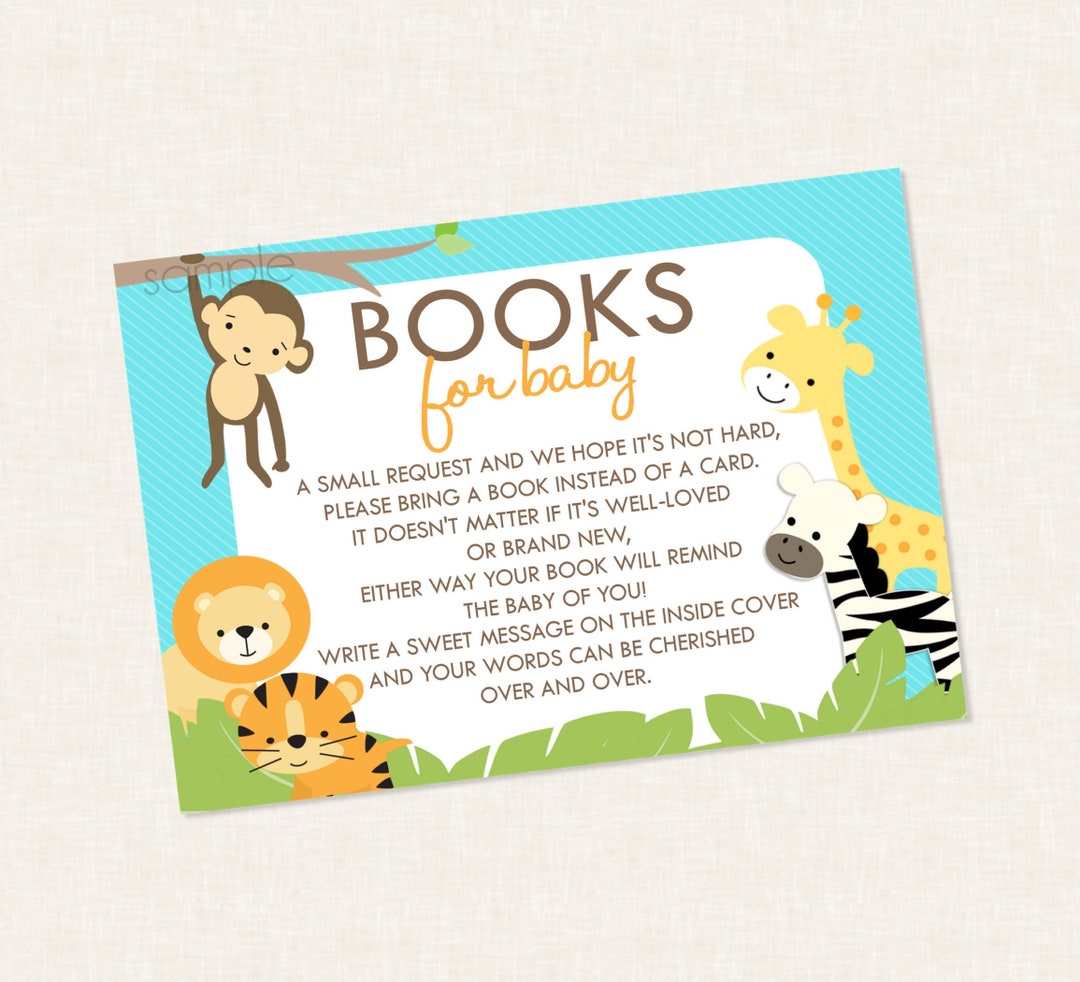 Books for Baby Book Insert for Invitations INSTANT DOWNLOAD Jungle Baby ...