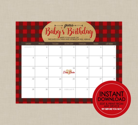 Flannel Guess Baby's Birthday Shower Game EDITABLE | Etsy