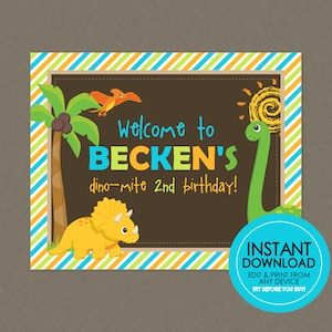 Dinosaur Welcome Sign - EDITABLE INSTANT DOWNLOAD - Dinosaur Welcome ...