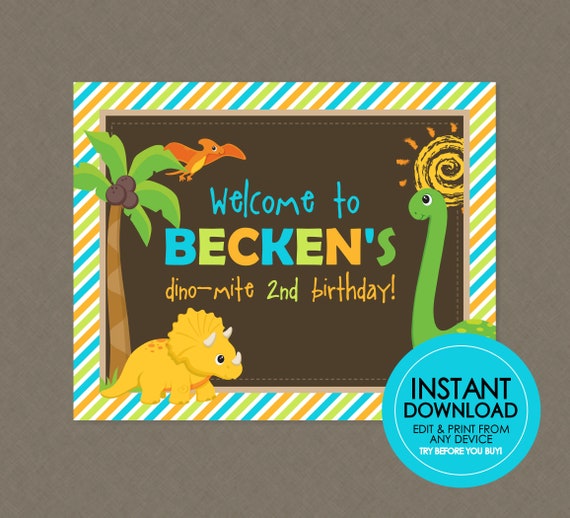 Dinosaur Welcome Sign EDITABLE INSTANT DOWNLOAD Dinosaur - Etsy
