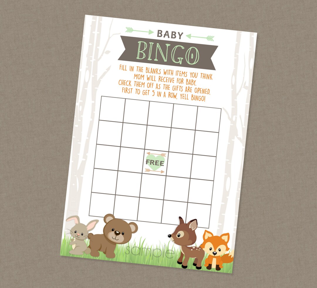 Woodland Baby Shower Bingo - INSTANT DOWNLOAD - Woodland Shower Games ...