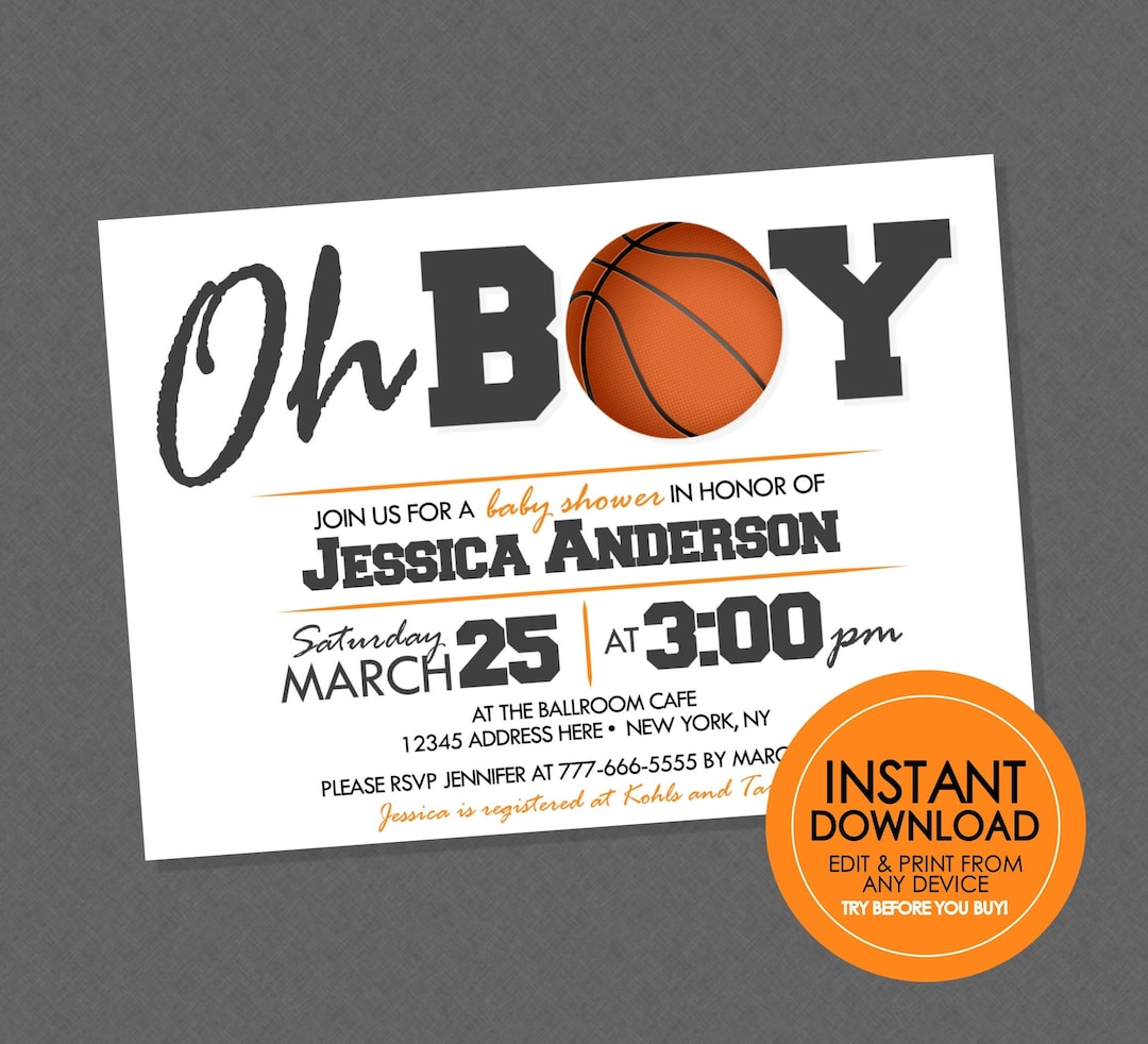Basketball Baby Shower Invitation - EDITABLE INSTANT DOWNLOAD ...