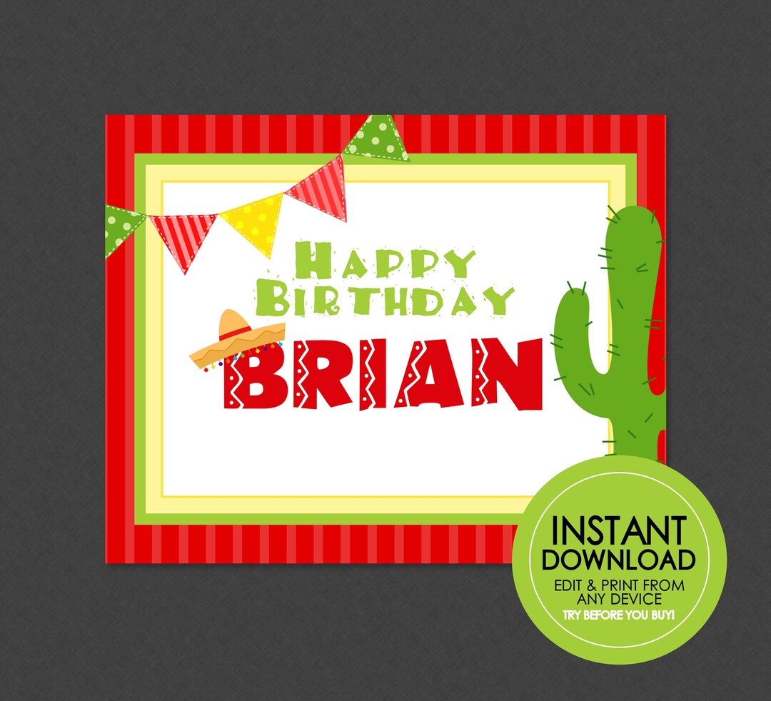 Fiesta Party Sign EDITABLE INSTANT DOWNLOAD Fiesta Welcome Sign, Adult ...
