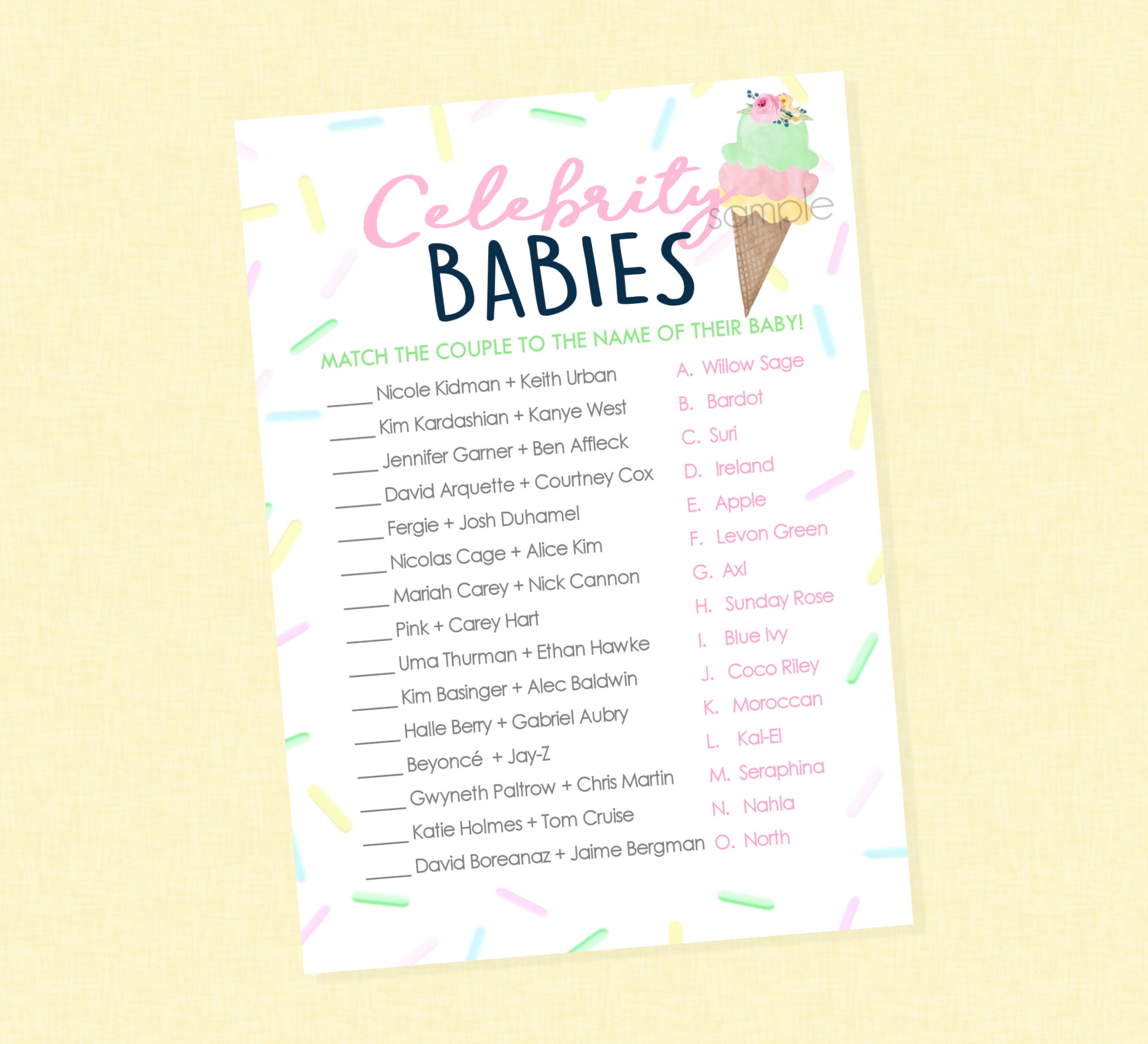 Celebrity Babies Ice Cream Baby Shower Game - INSTANT DOWNLOAD- Ice ...