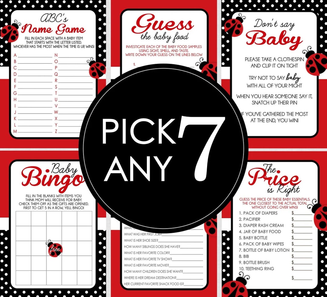 Ladybug Baby Shower Games - PICK ANY 7 - 30 Games to Choose From - Lady ...