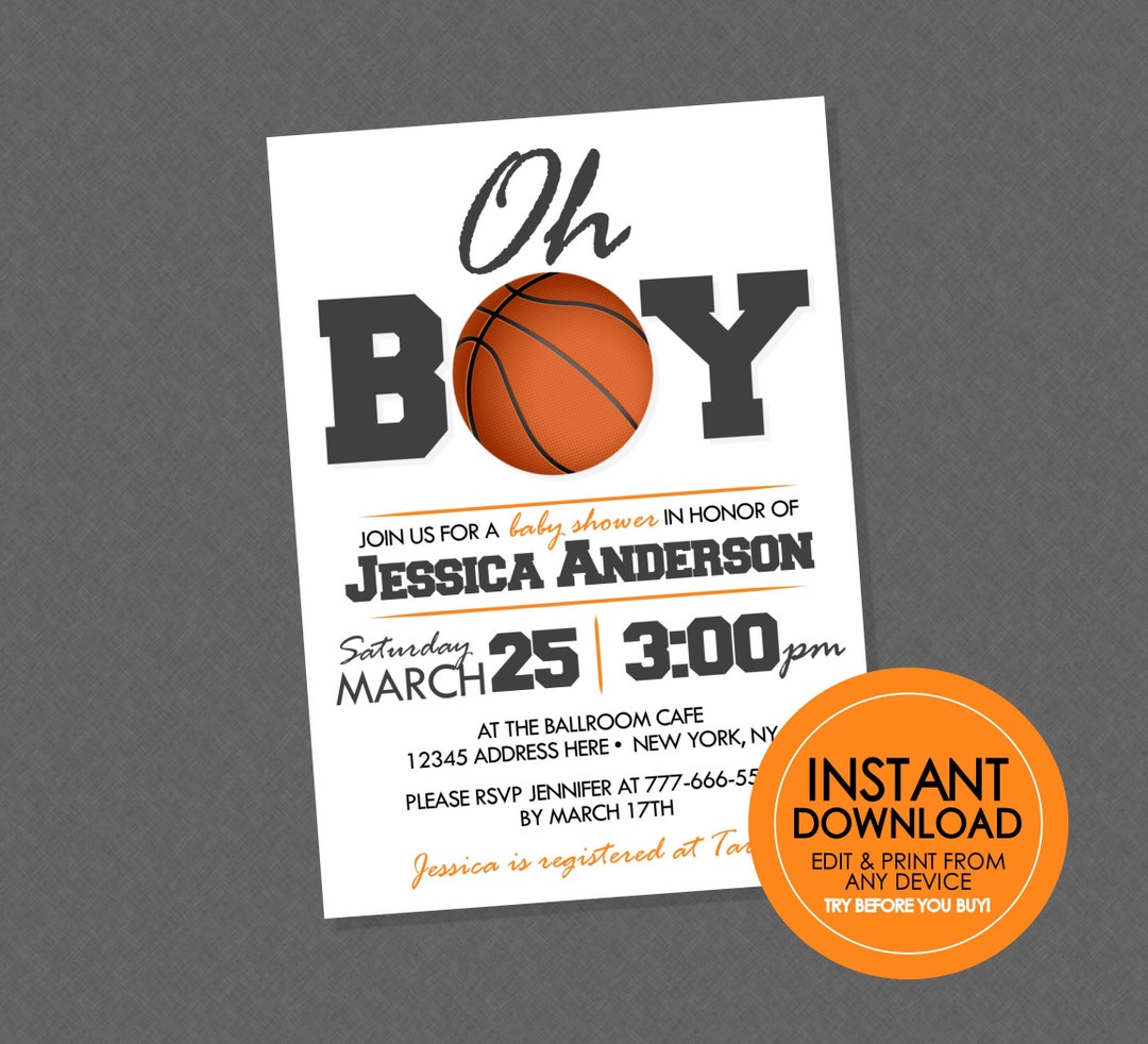 Basketball Baby Shower Invitation - EDITABLE INSTANT DOWNLOAD ...