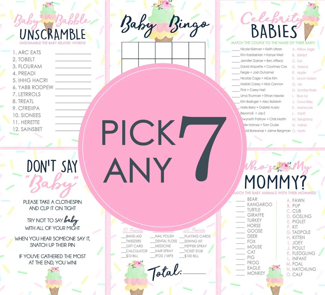 Ice Cream Baby Shower Games - PICK ANY 7 - 30 Games to Choose From ...